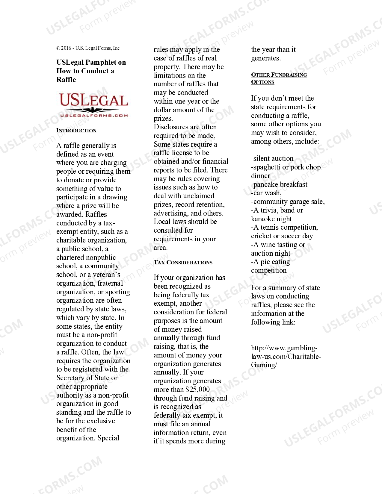 Illinois USLegal Pamphlet on How to Conduct a Raffle | US Legal Forms