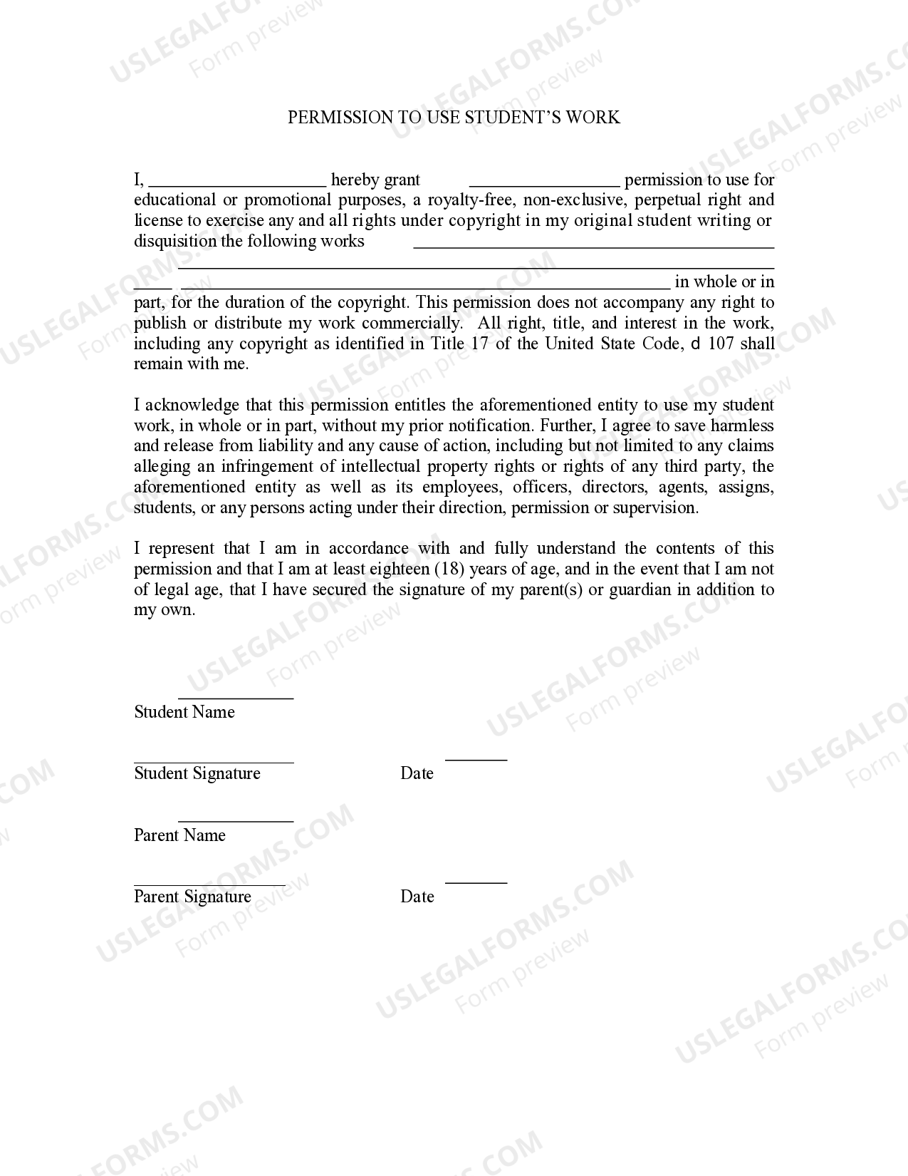 Alaska Permission to Use Student's Work | US Legal Forms