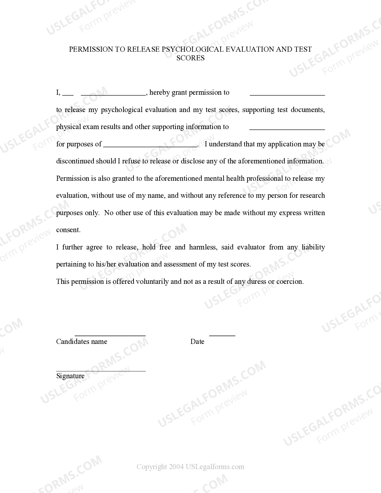 Illinois Permission To Release Psychological Evaluation And Test Scores ...