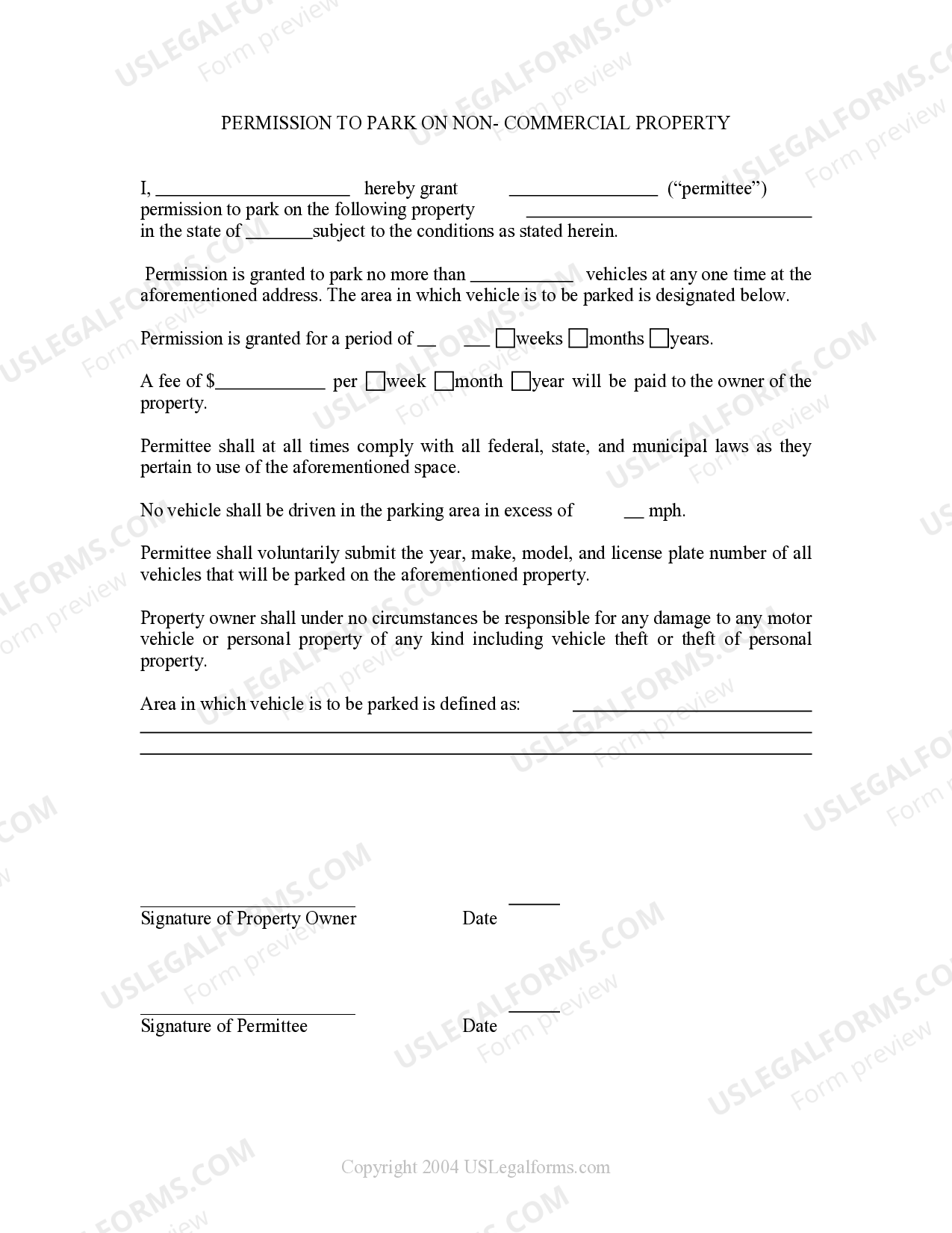 Virginia Permission To Park On Noncommercial Land | US Legal Forms