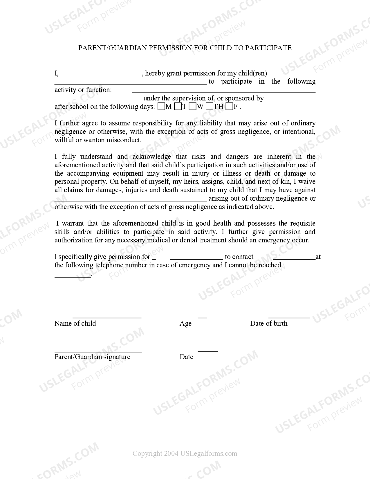 Massachusetts Parent Guardian Permission For Child To Participate ...