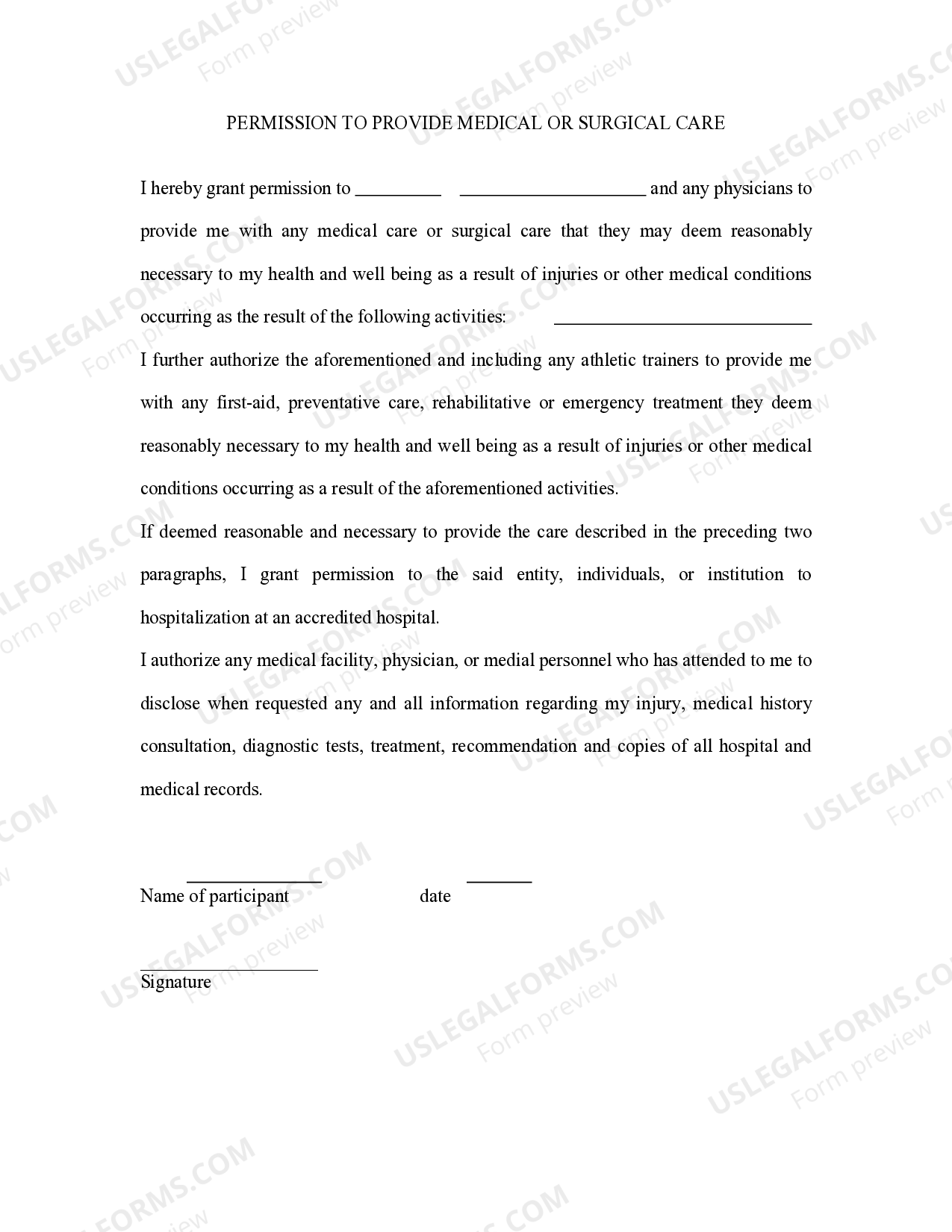 Permission And Medical Release Form Lds | US Legal Forms