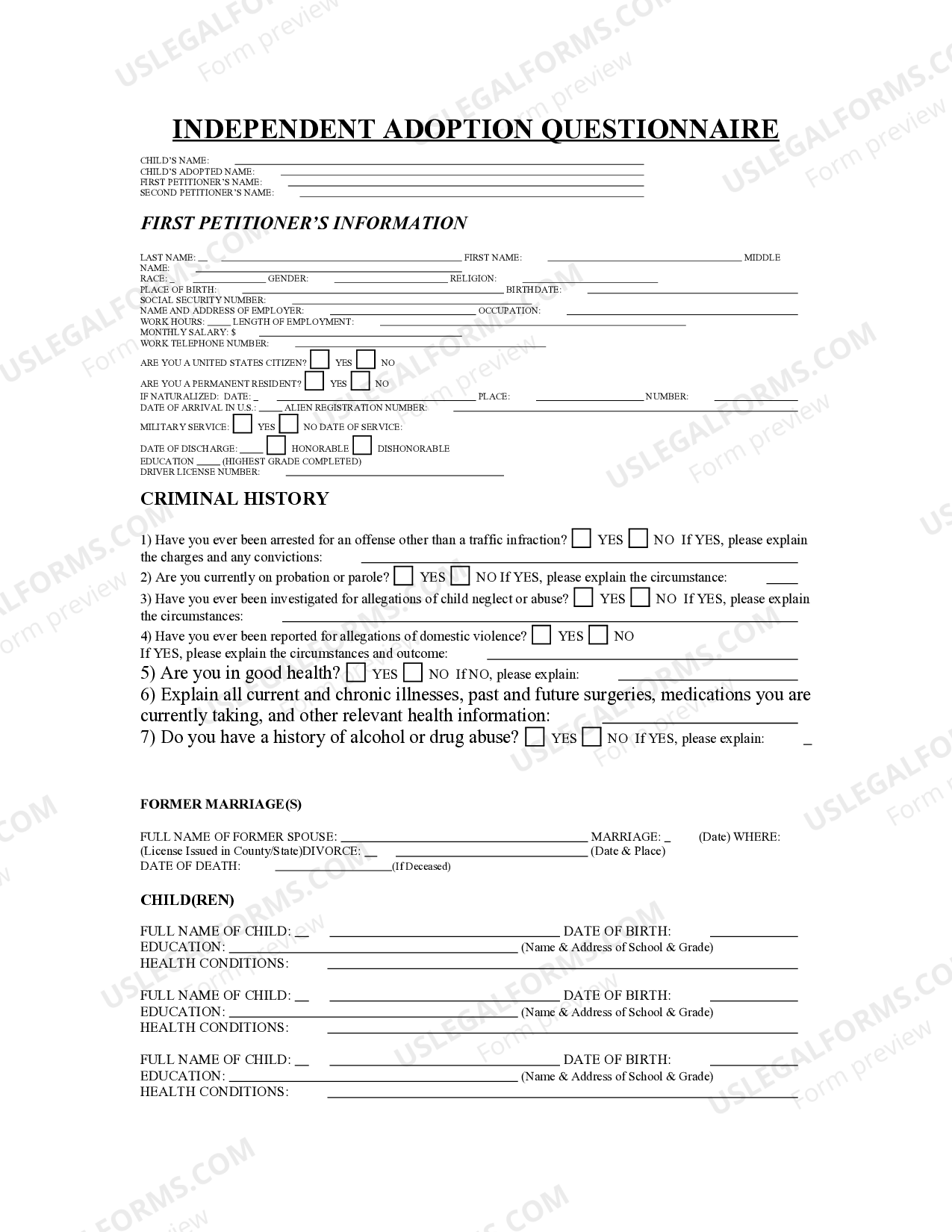 Adoption Questionnaire - Adoption Questionnaire | US Legal Forms