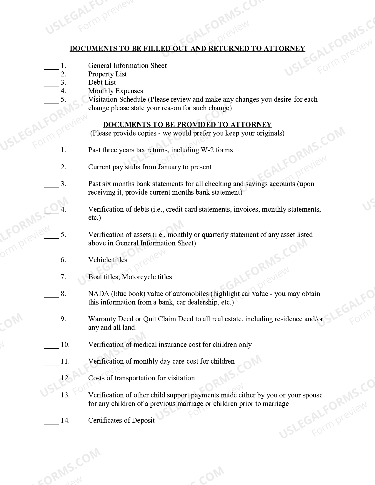 Divorce Client Information Sheet | US Legal Forms