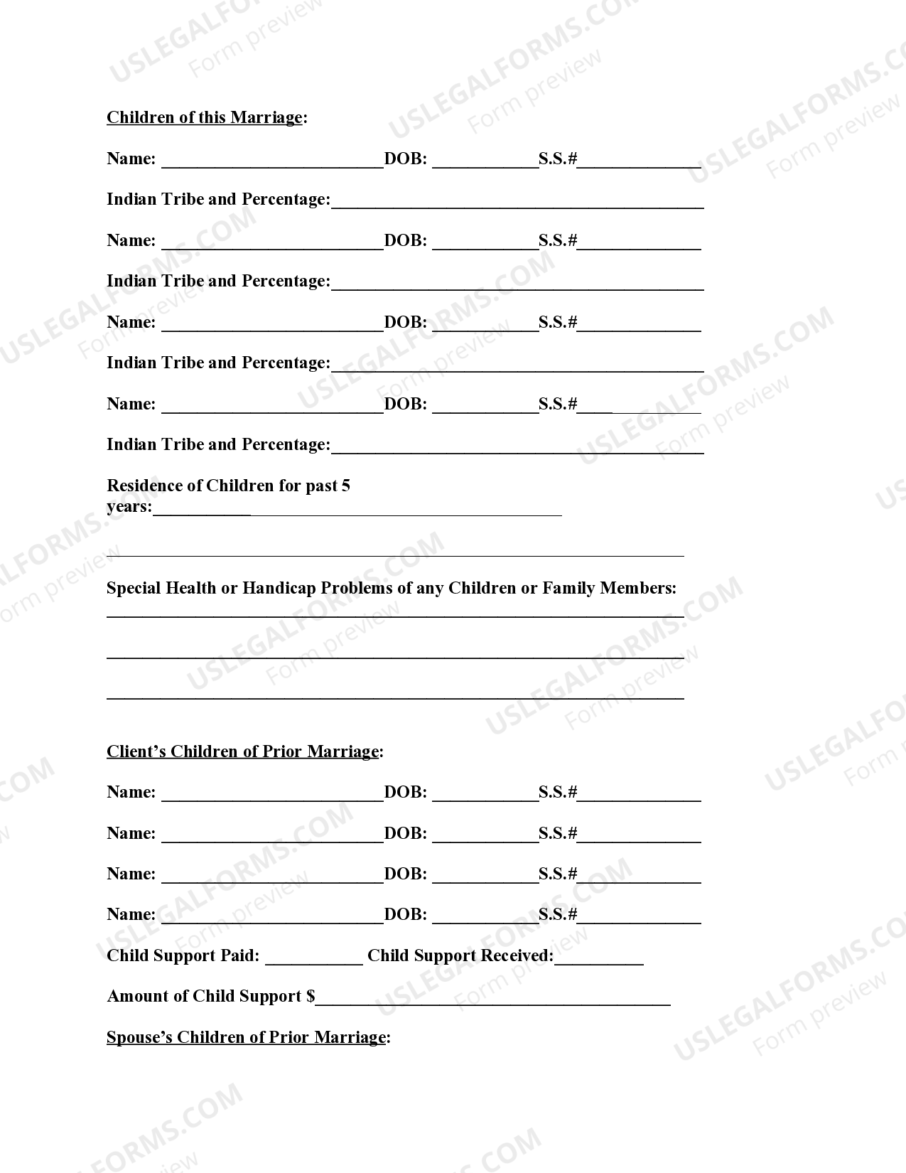 Divorce Client Information Sheet | US Legal Forms