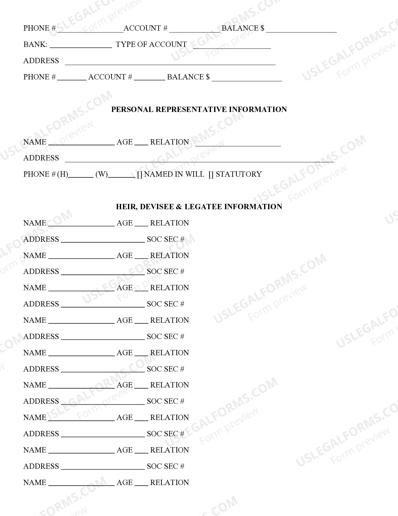 Information For Probate of Estate | US Legal Forms