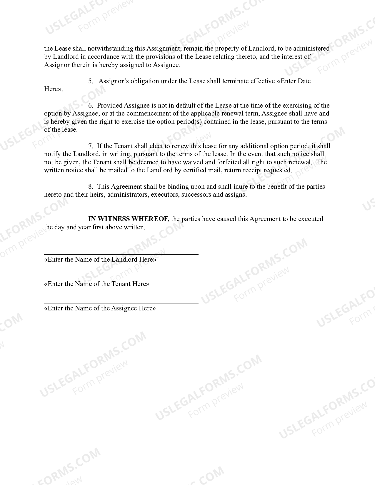 Assignment of Lease | US Legal Forms