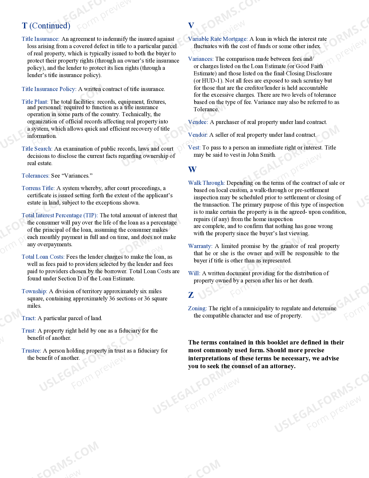 Real Estate Dictionary | US Legal Forms