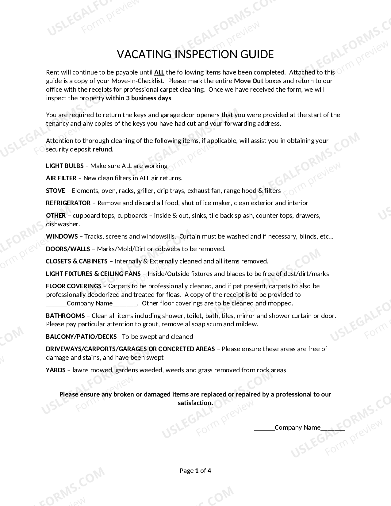 Vacating Inspection Guide | US Legal Forms
