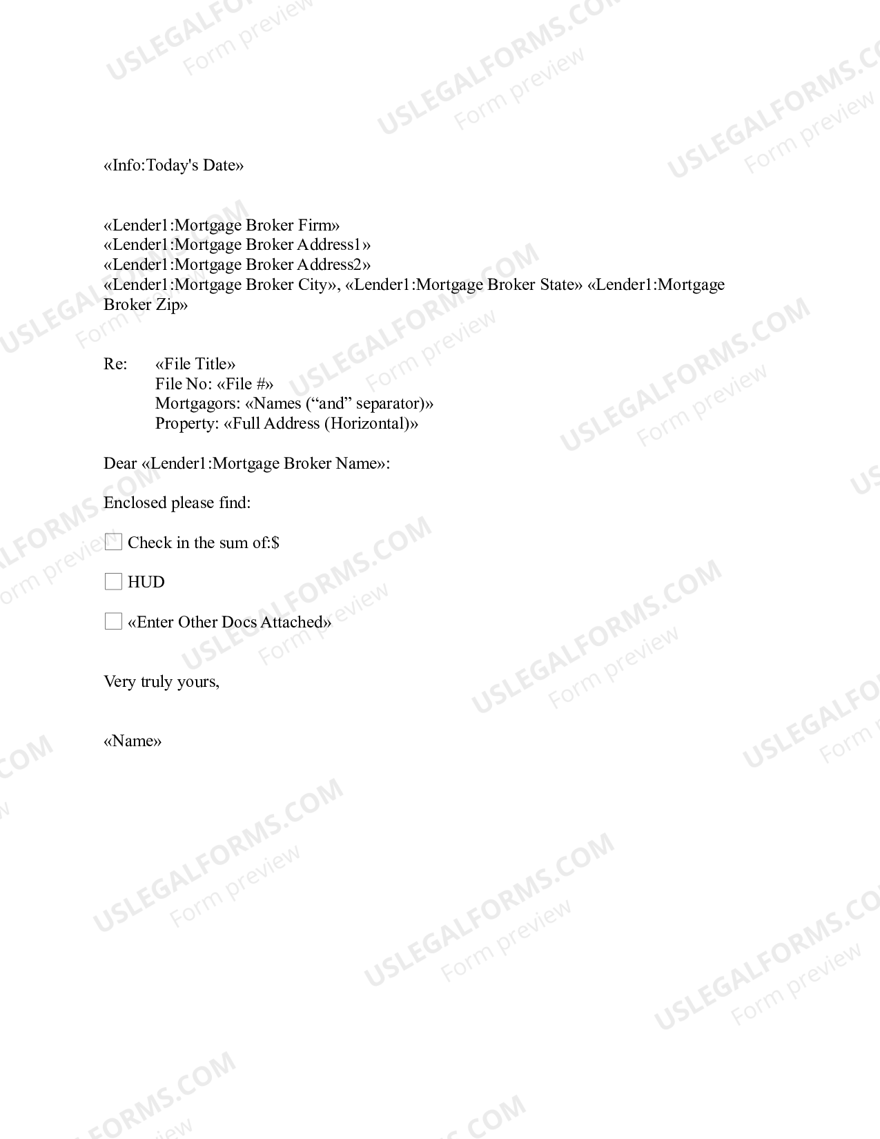 Letter: Mortgage Broker Payment | US Legal Forms