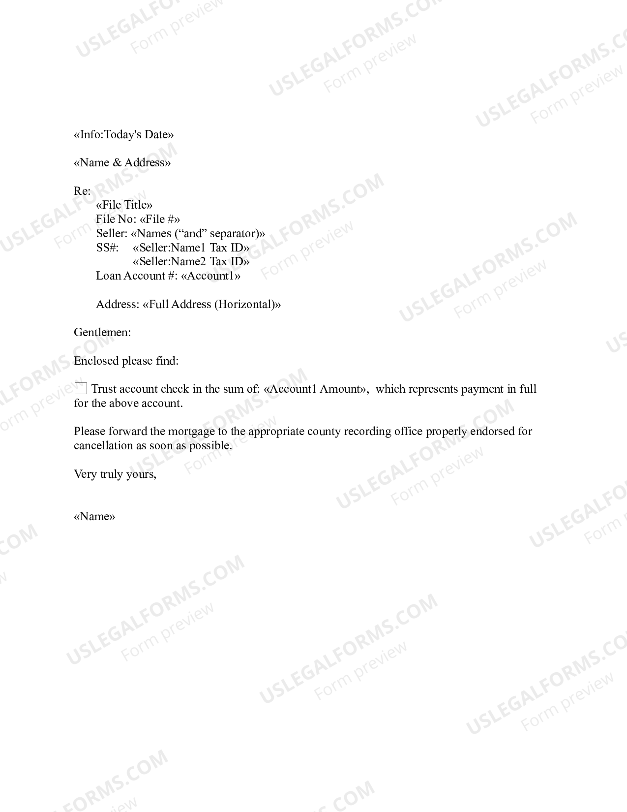 Letter: Mortgage Payoff 1st Mtg | US Legal Forms