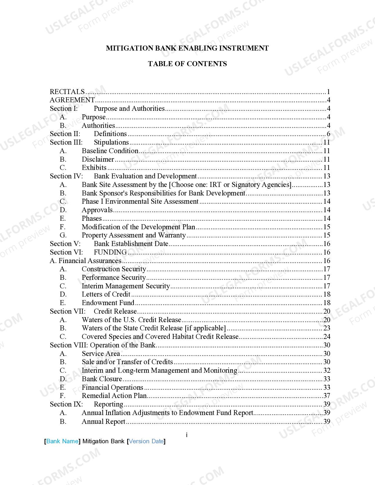 Mitigation Bank Enabling Instrument | US Legal Forms