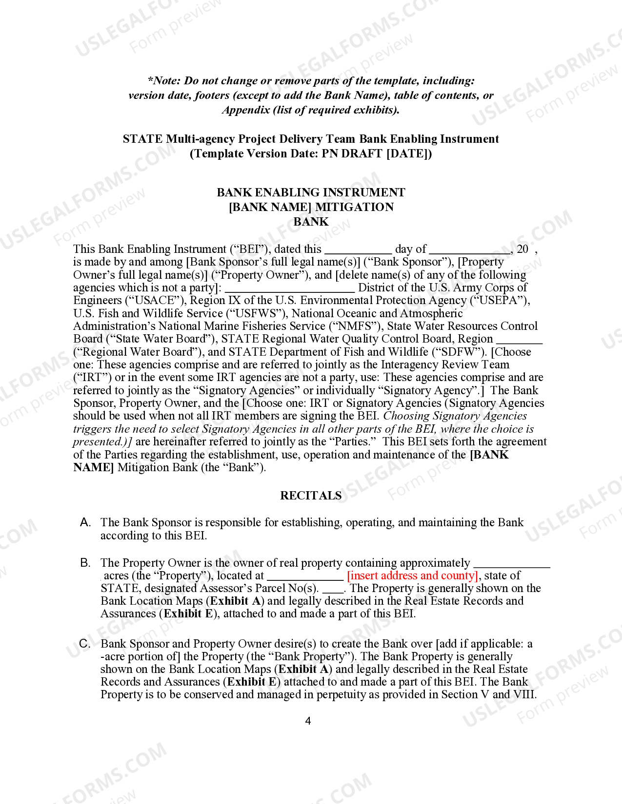 Mitigation Bank Enabling Instrument | US Legal Forms