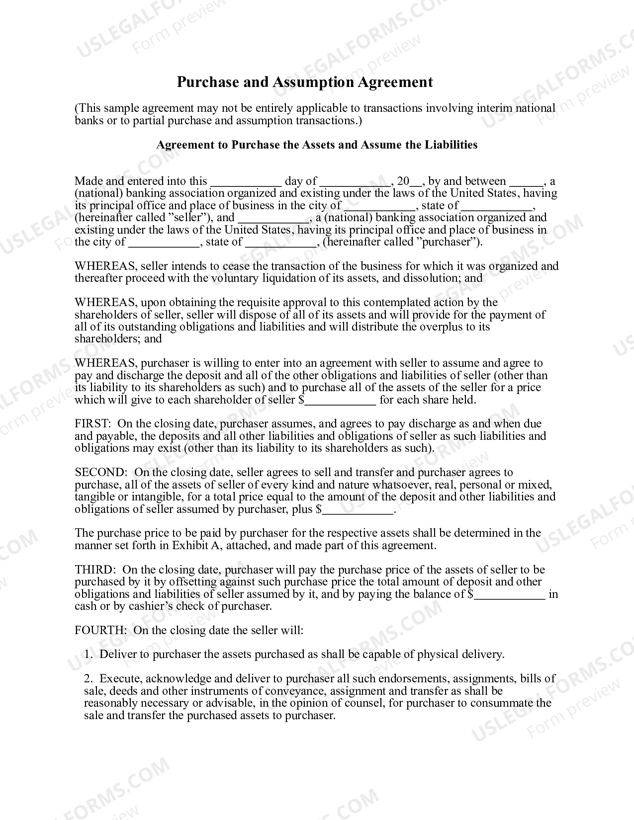 Purchase and Assumption Agreement | US Legal Forms