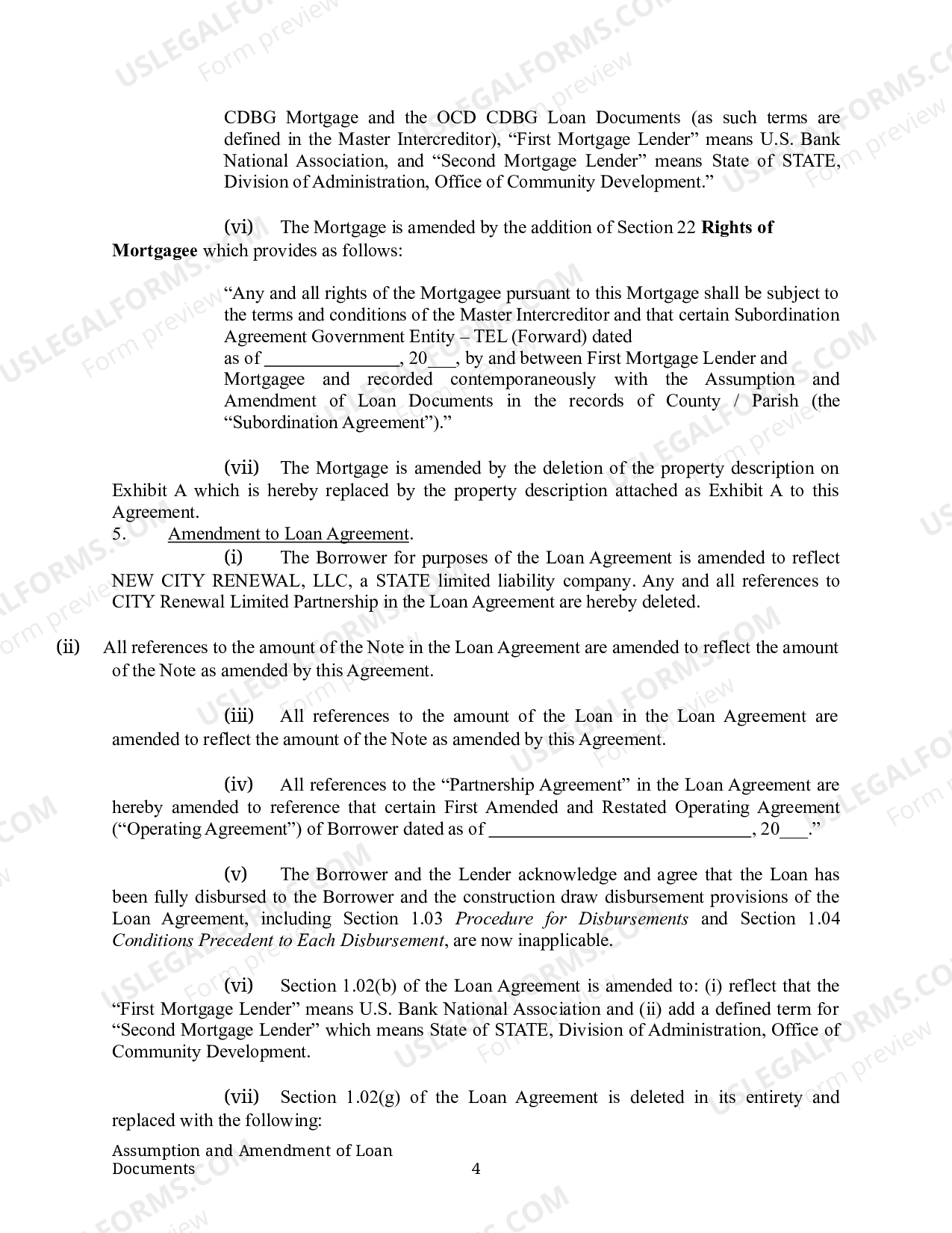 Assumption and Amendment of Loan Documents | US Legal Forms
