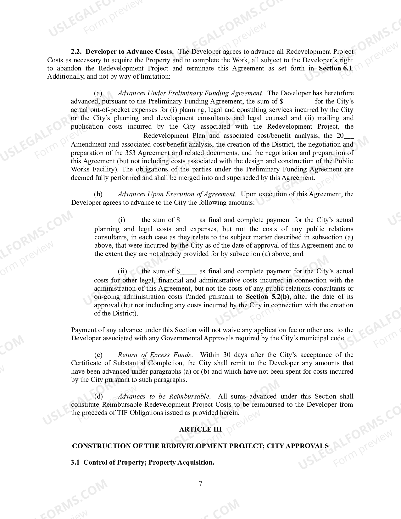 Redevelopment Agreement | US Legal Forms