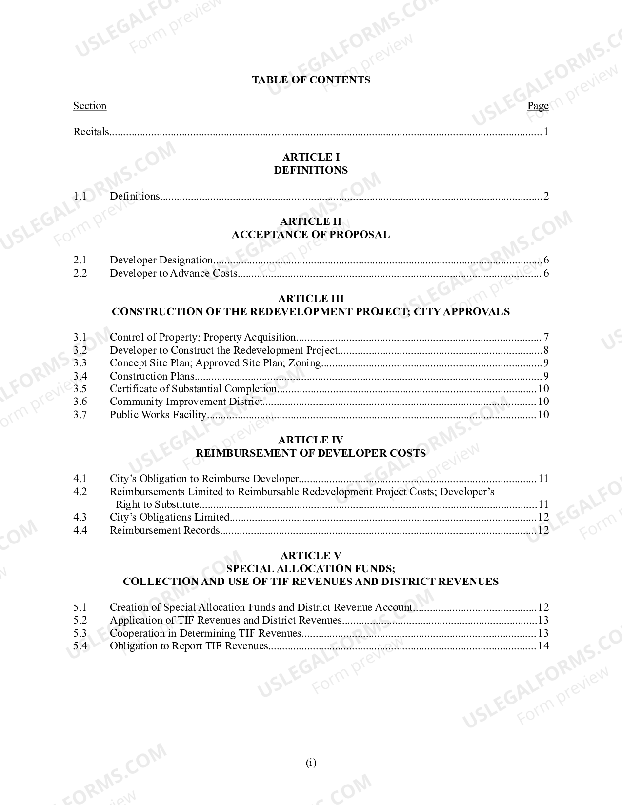 Redevelopment Agreement | US Legal Forms