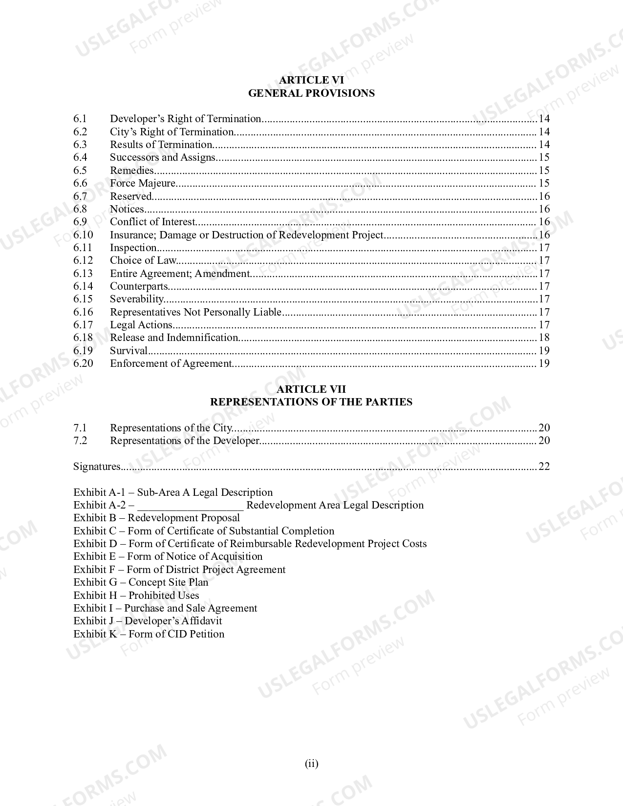 Redevelopment Agreement | US Legal Forms