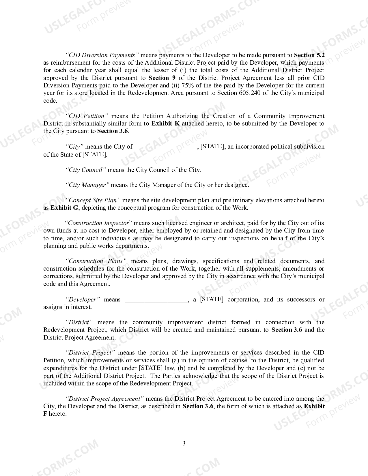 Redevelopment Agreement | US Legal Forms