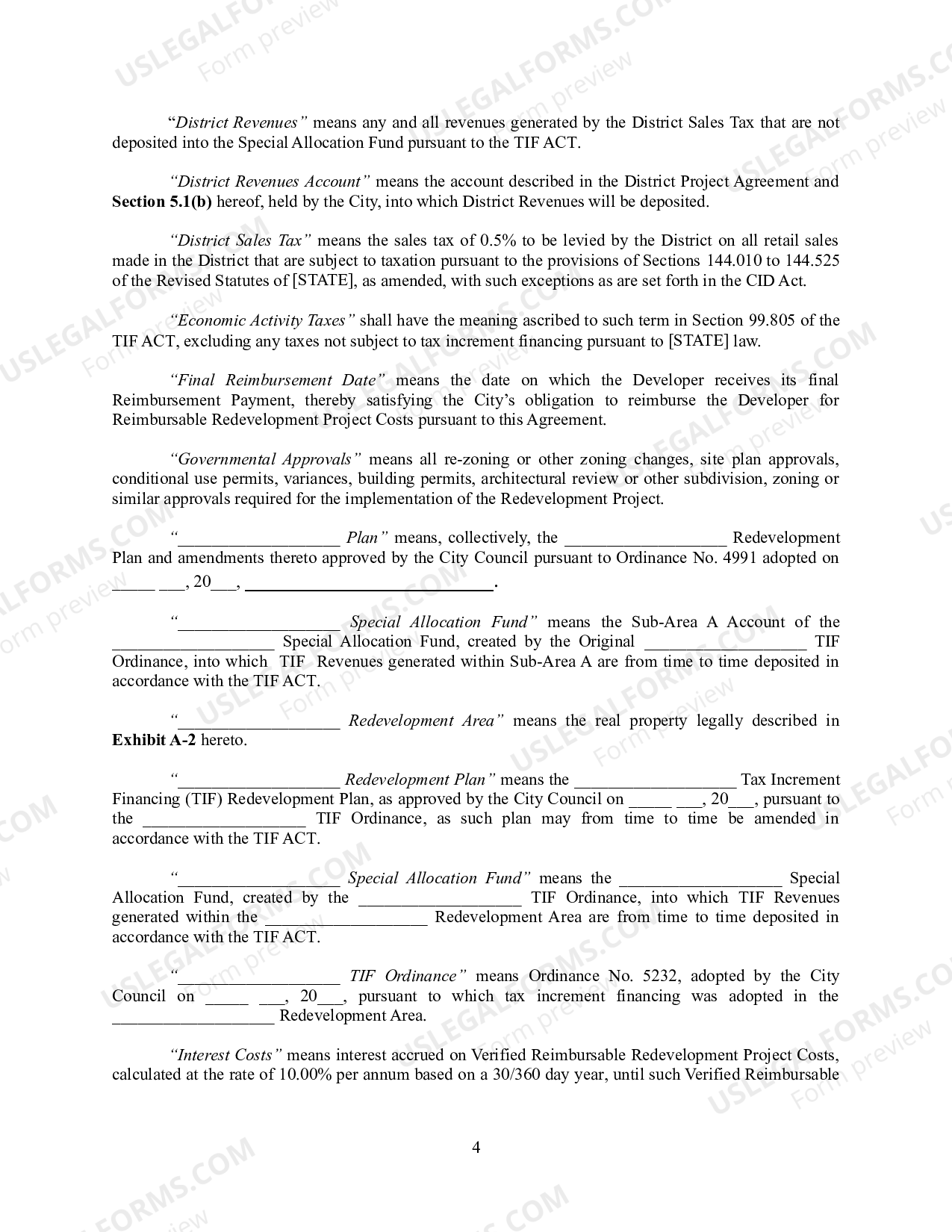 Redevelopment Agreement | US Legal Forms