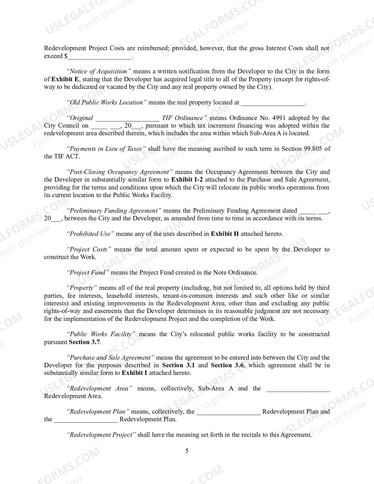 Redevelopment Agreement | US Legal Forms