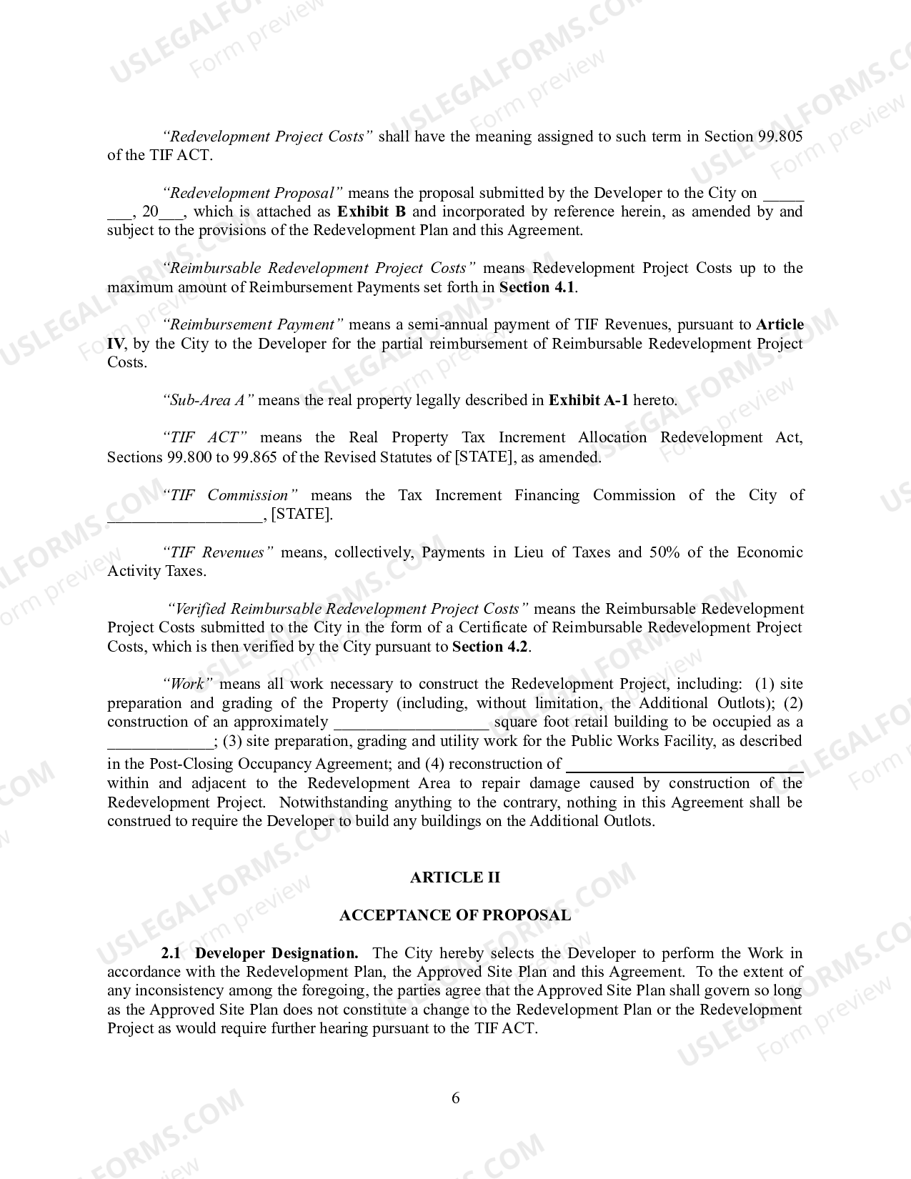 Redevelopment Agreement | US Legal Forms