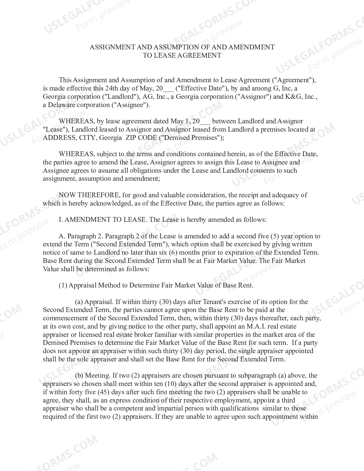 Assignment and Assumption of and Amendment to Lease Agreement | US ...