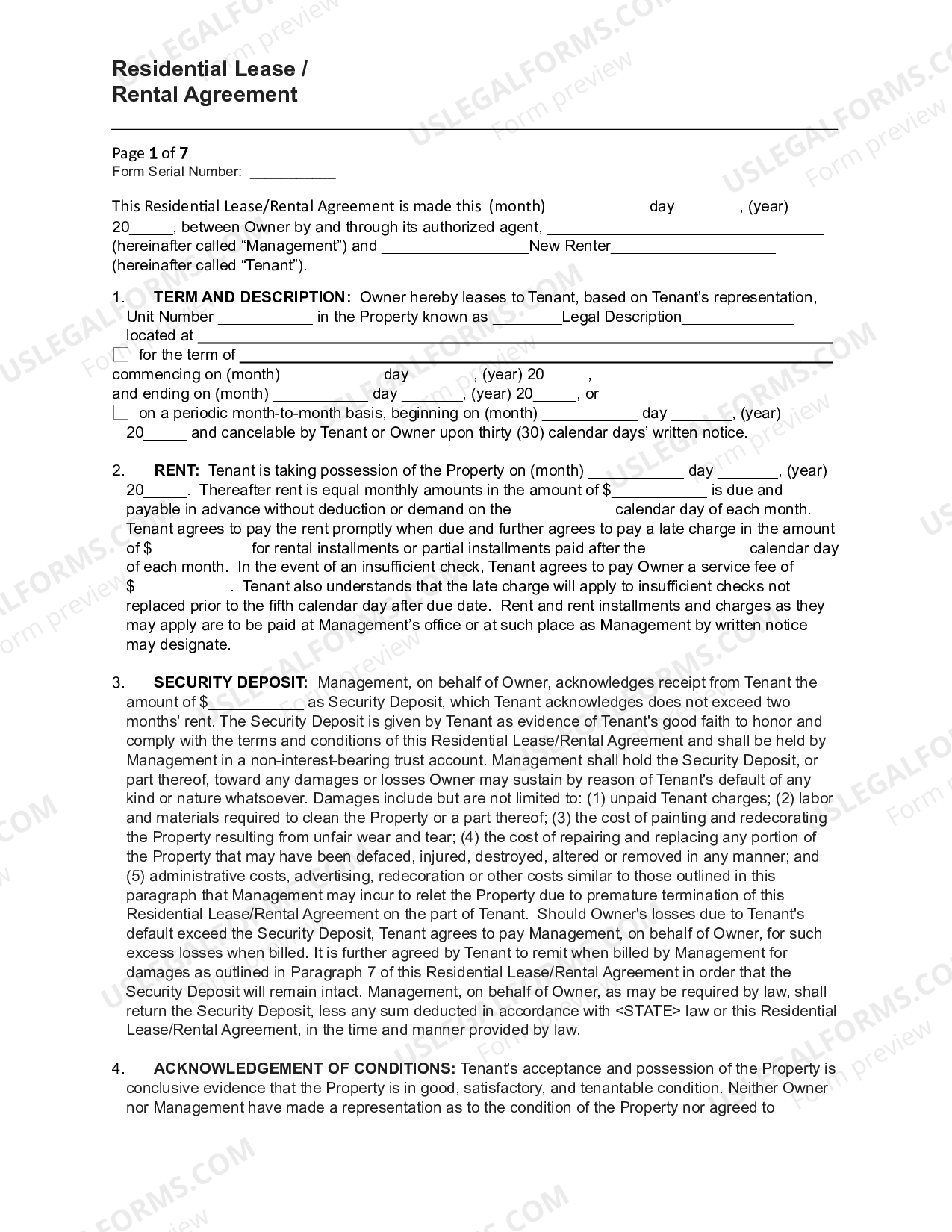 Residential Lease - Rental Agreement | US Legal Forms