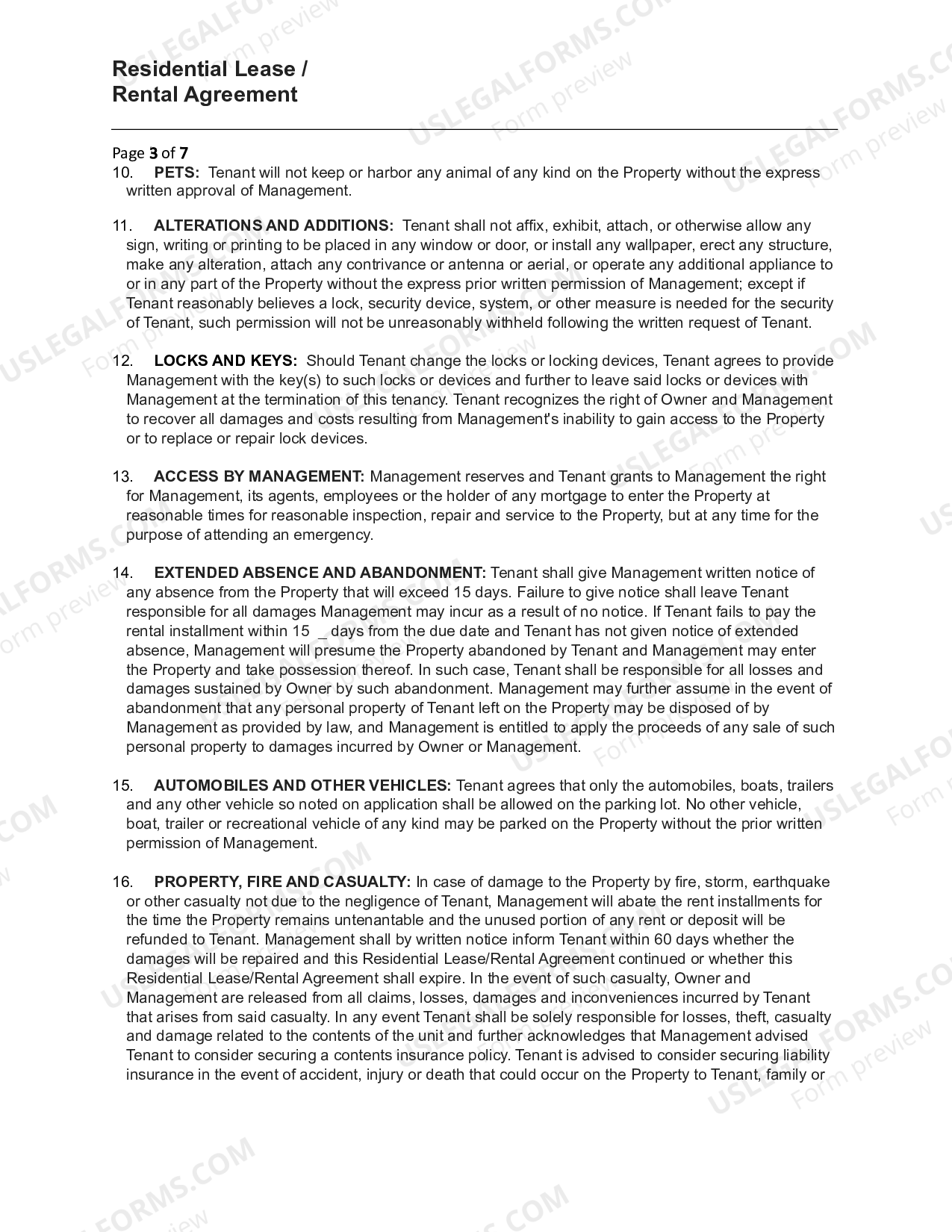 Residential Lease - Rental Agreement | US Legal Forms
