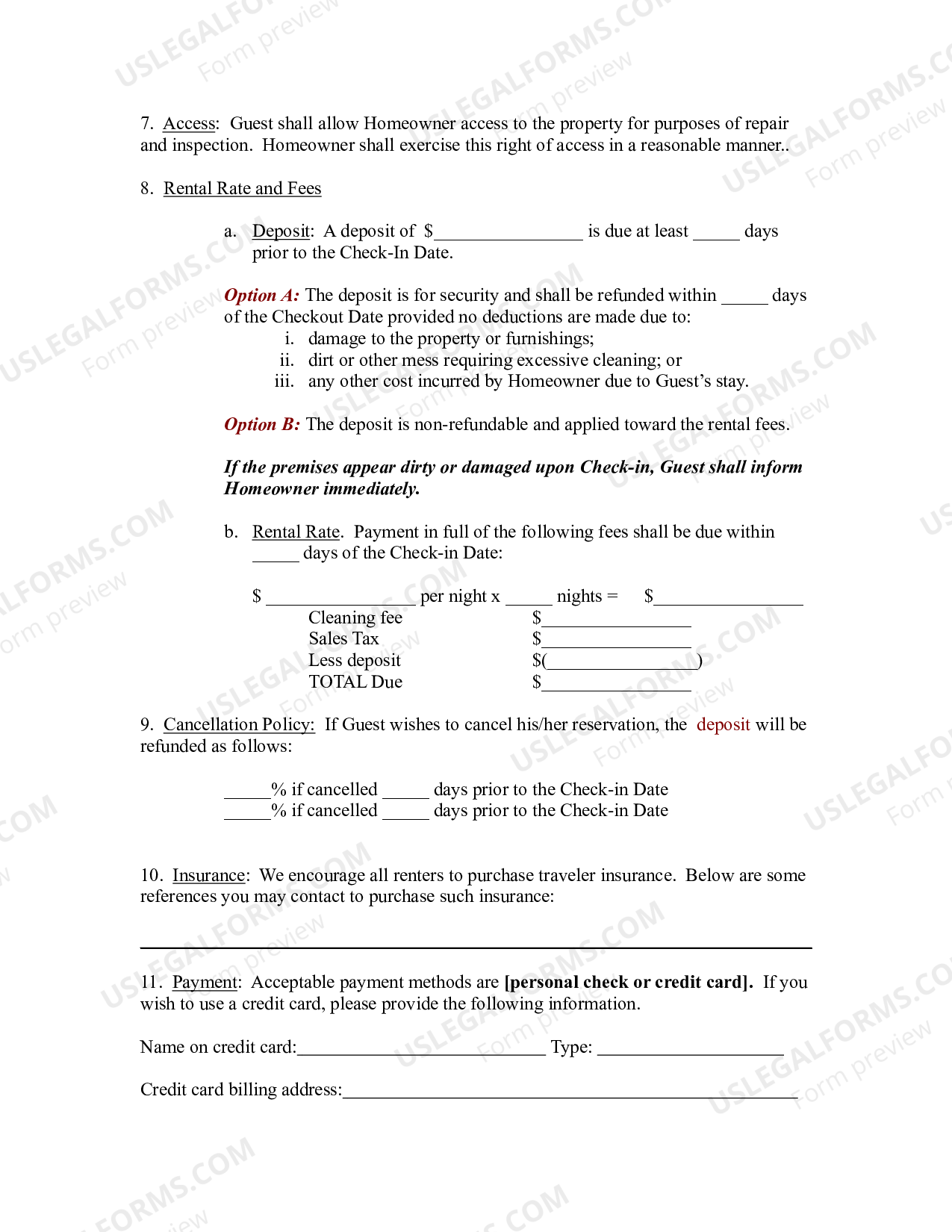 Short Term Rental Agreement | US Legal Forms