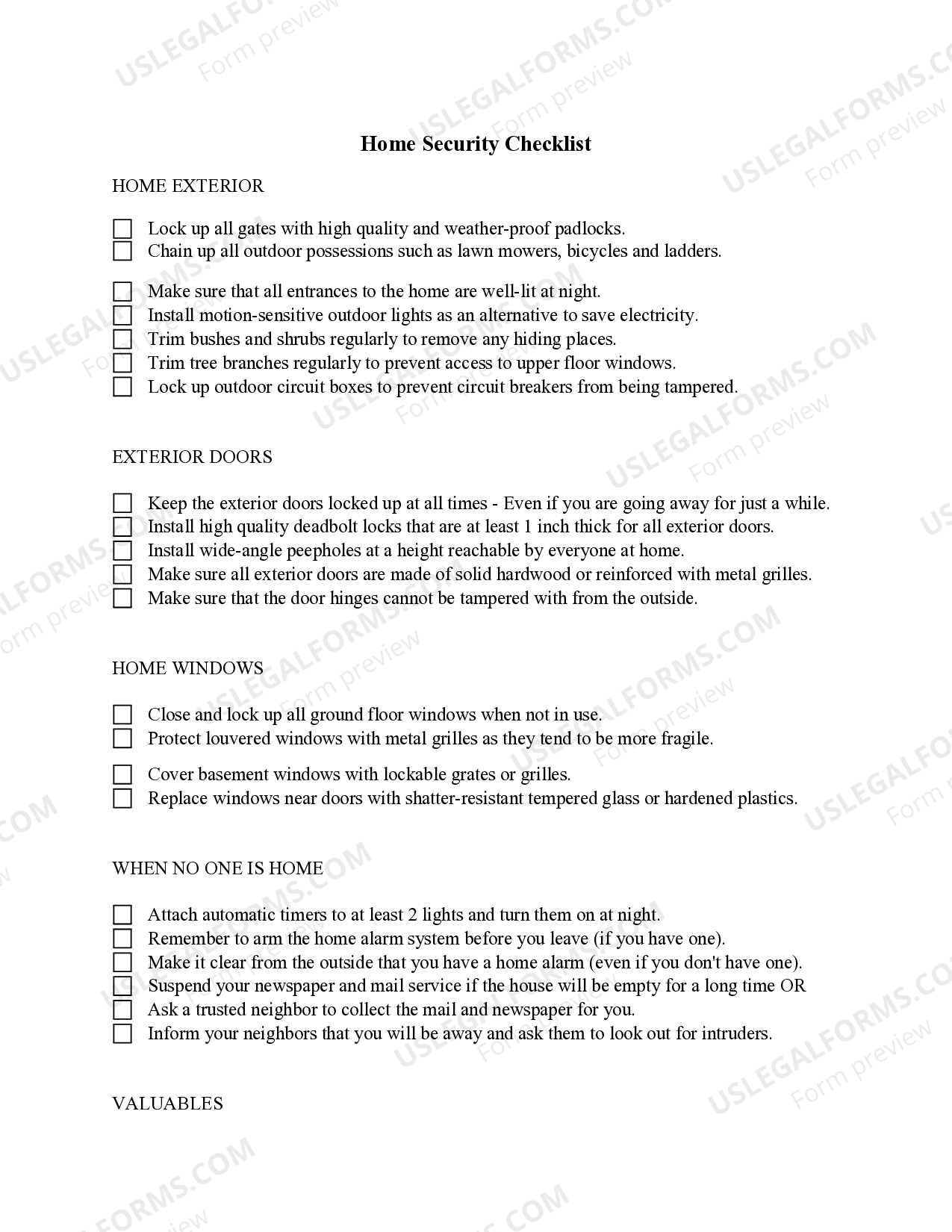 Home Security Checklist | US Legal Forms