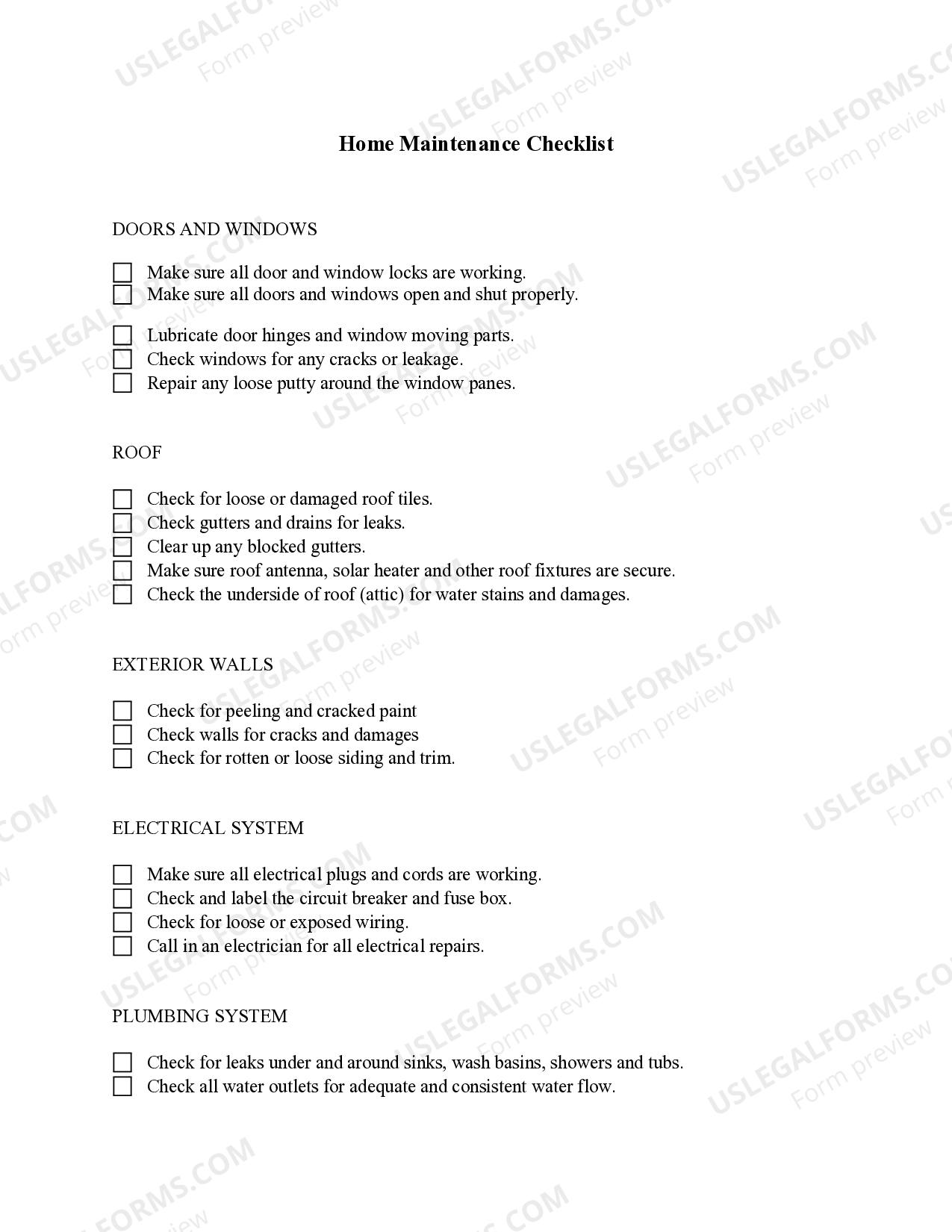 Home Maintenance Checklist | US Legal Forms