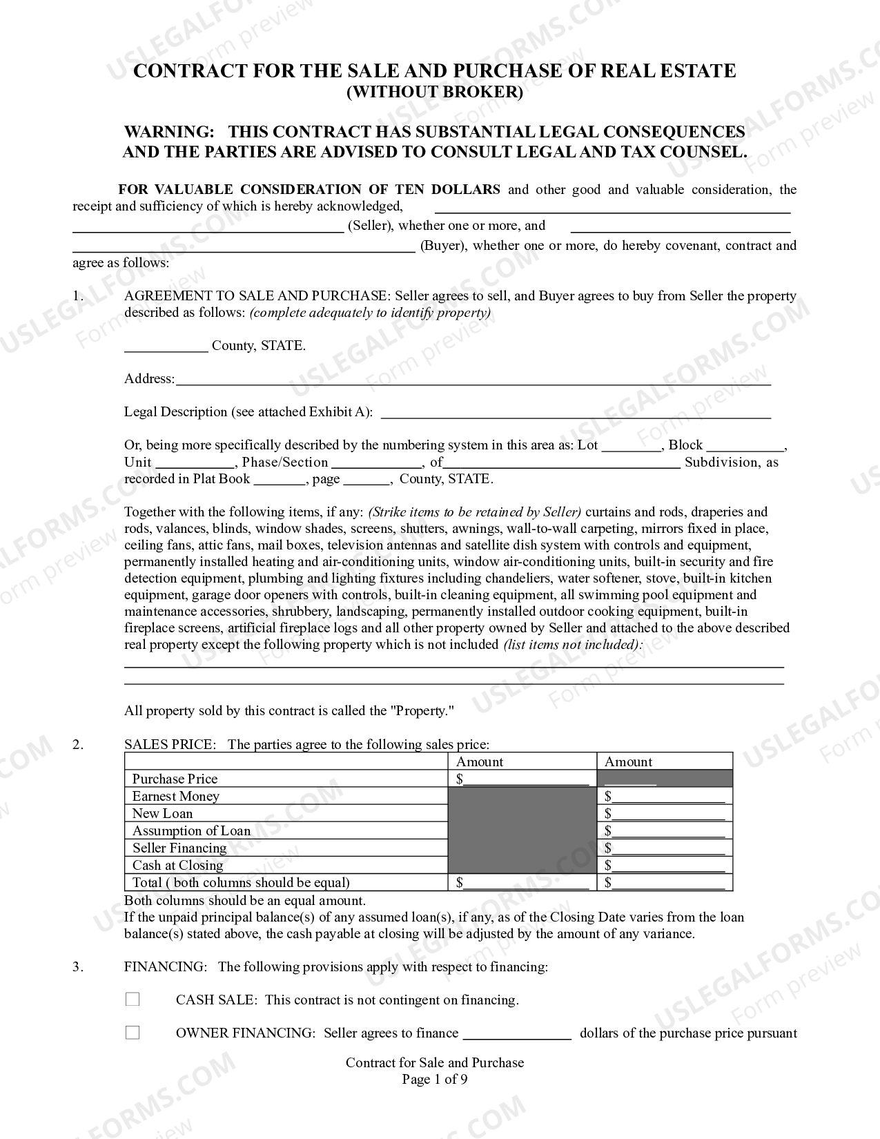 Contract for the Sale and Purchase of Real Estate without Broker | US ...