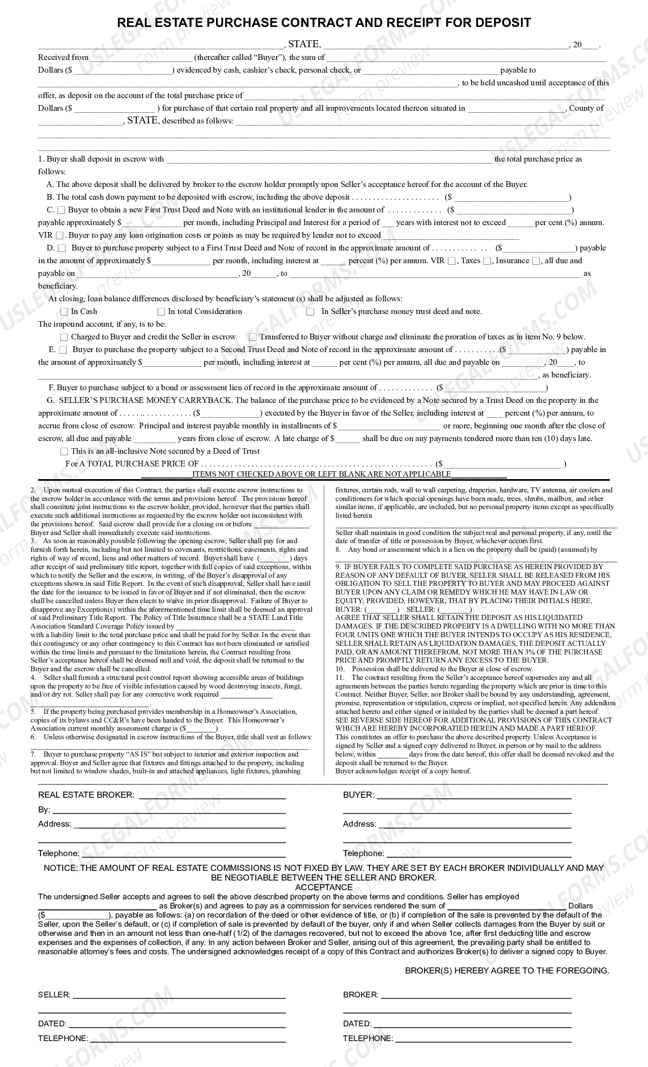 Real Estate Purchase Contract and Receipt for Deposit | US Legal Forms