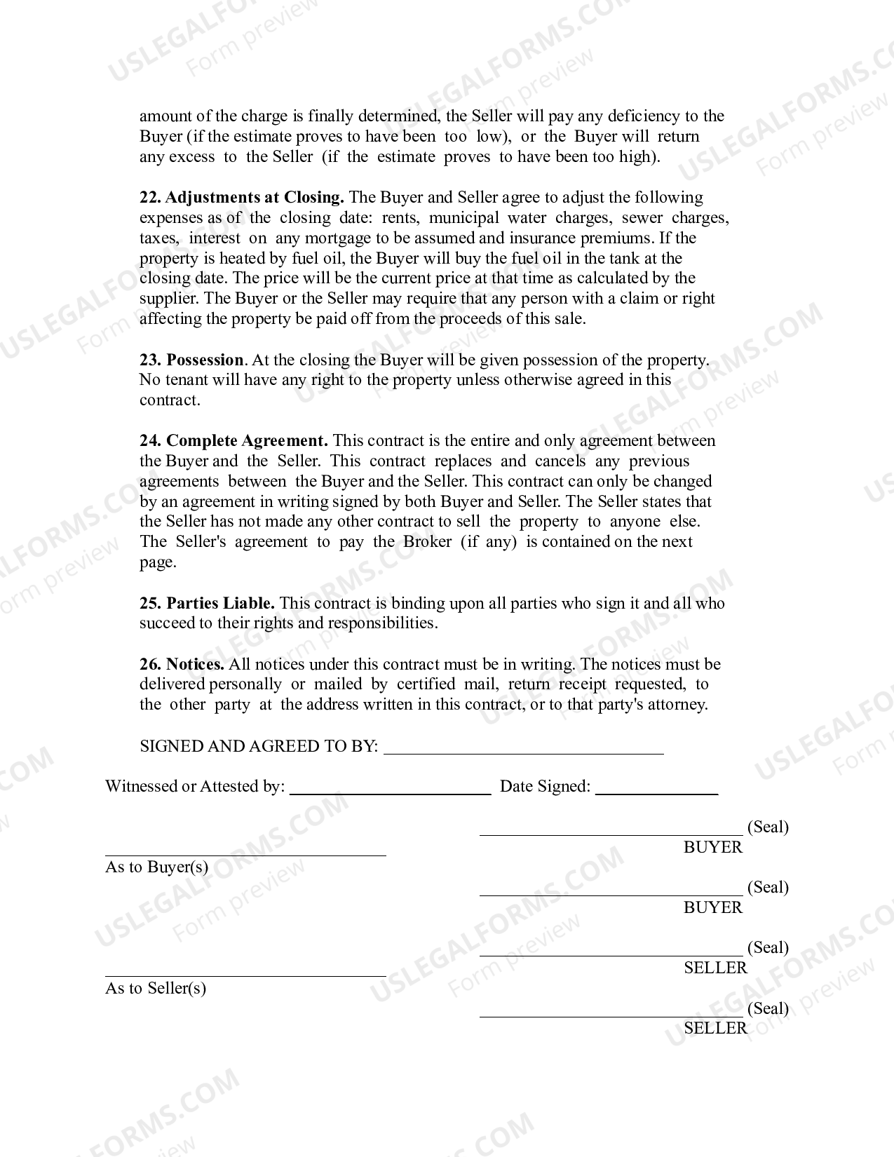 Contract for Sale of Real Estate | US Legal Forms