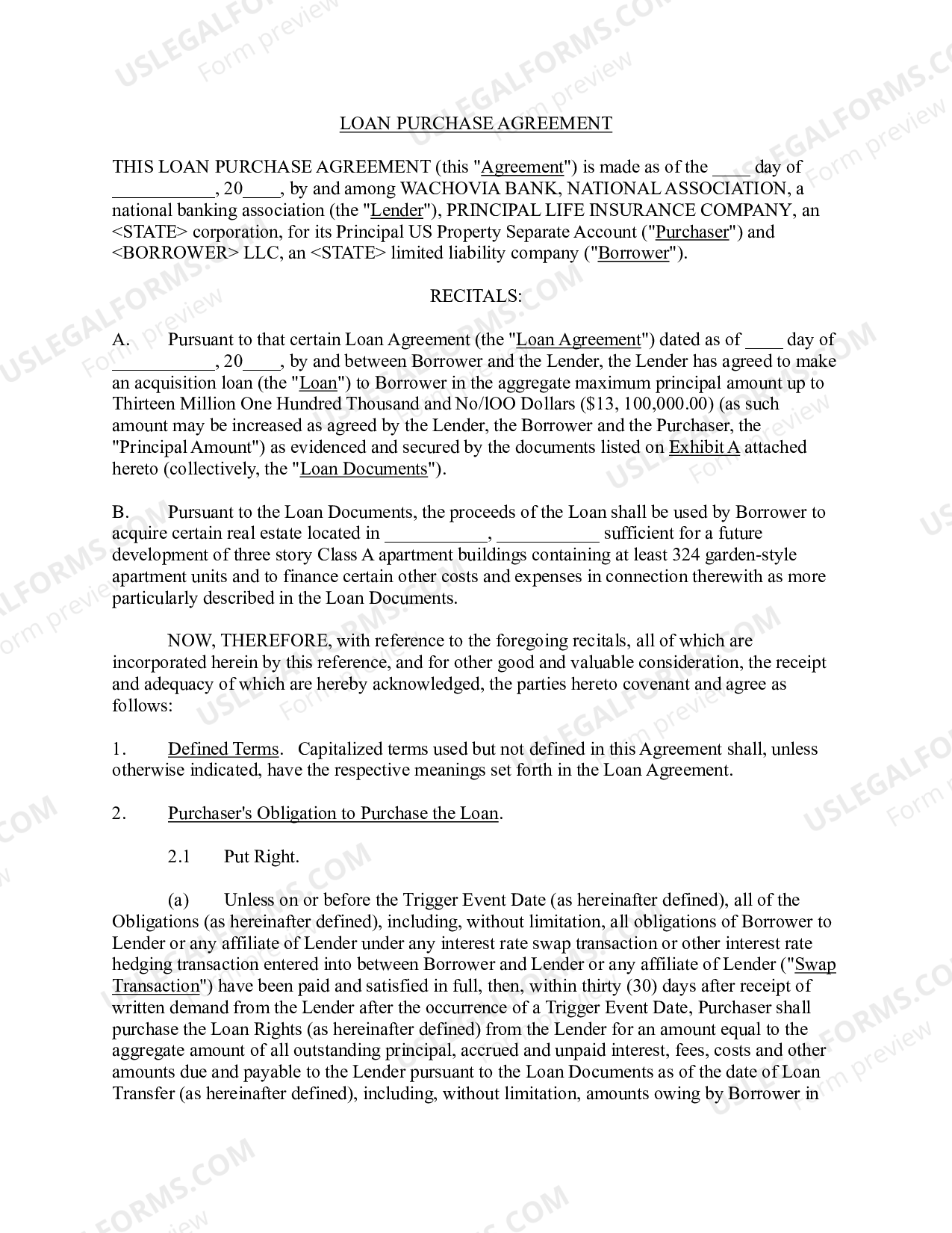 Loan Purchase Agreement | US Legal Forms