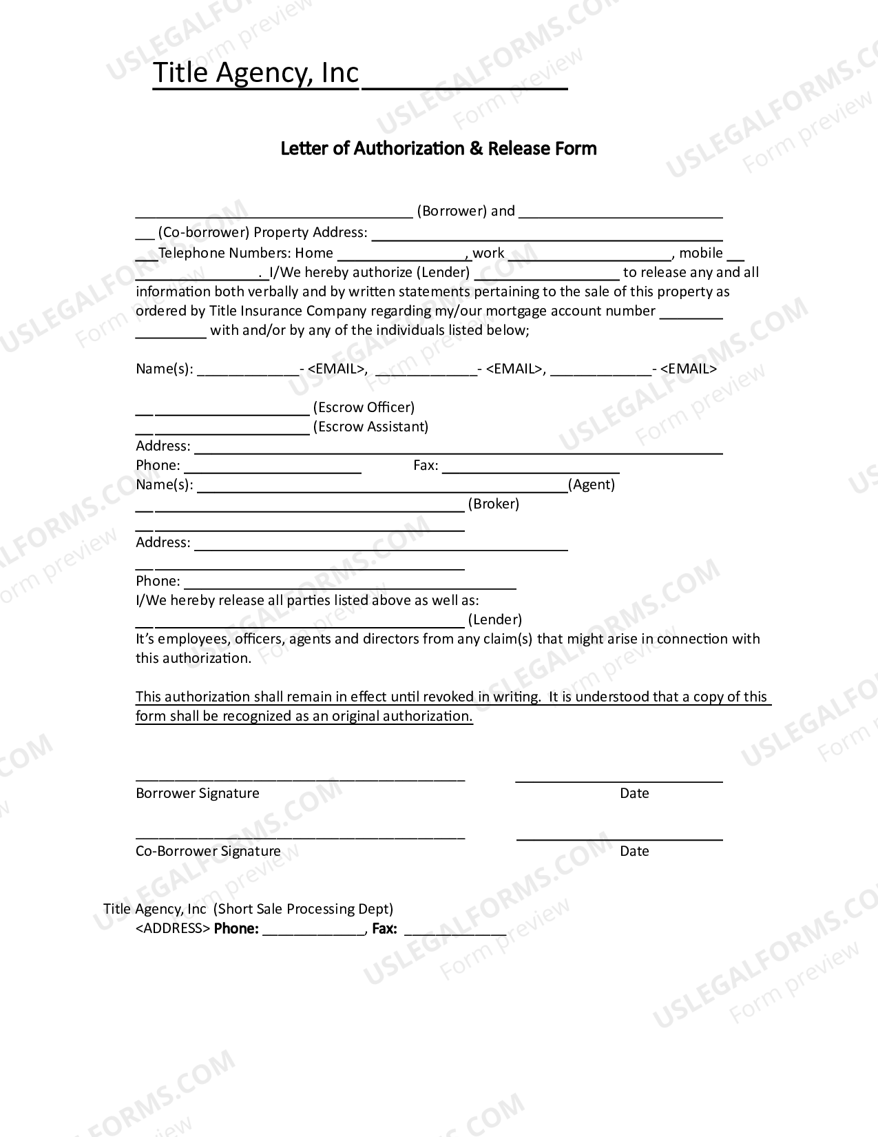 Short Sale Processing Document and Agreement | US Legal Forms