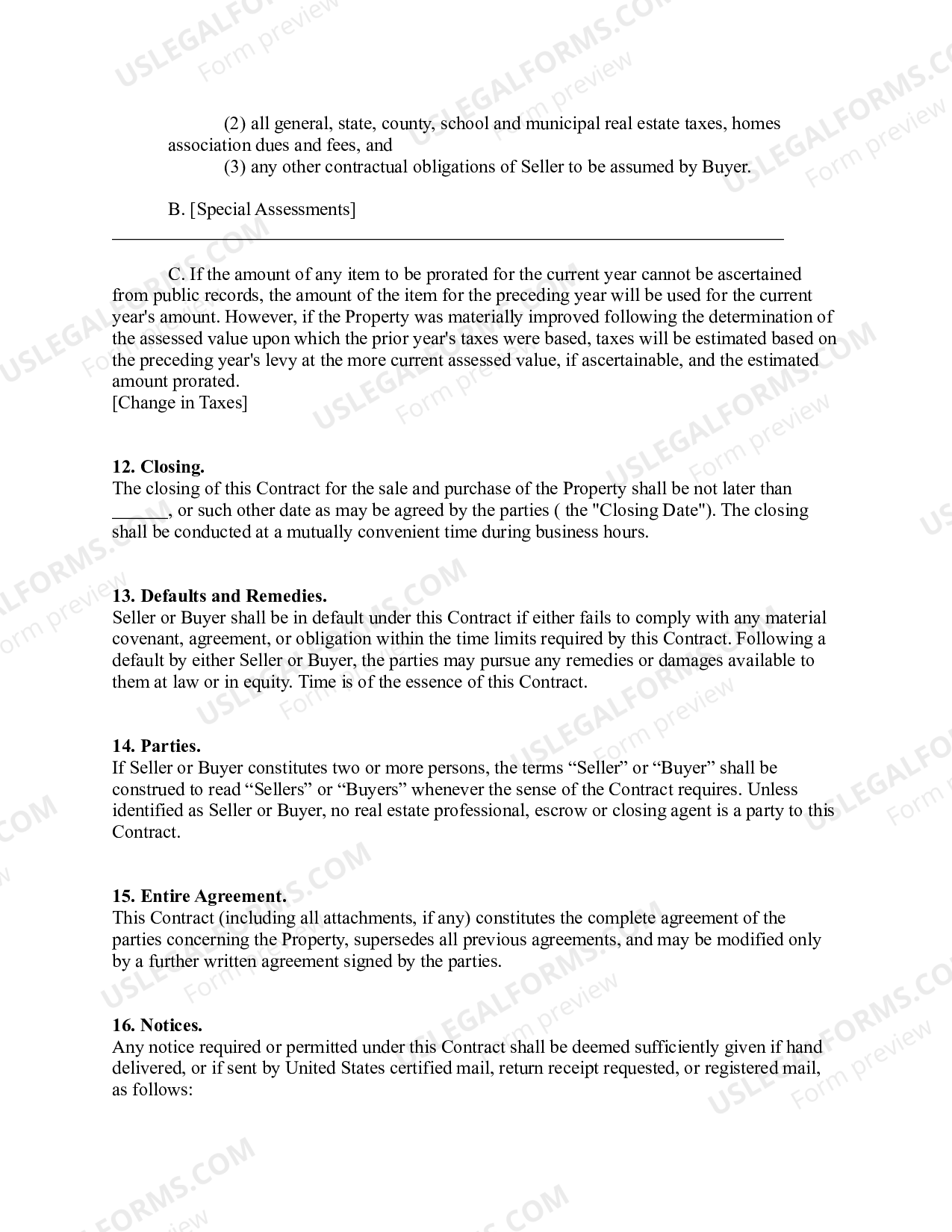 Residential Real Estate Contract | US Legal Forms