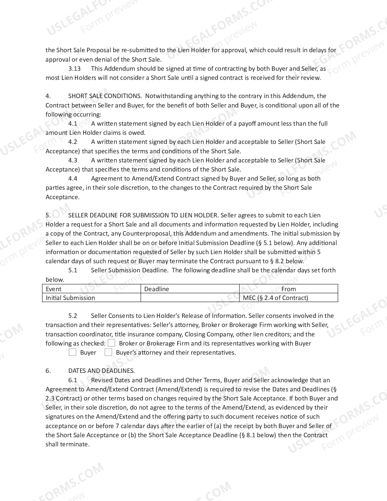 Short Sale Addendum to Contract to Buy and Sell Real Estate | US Legal ...
