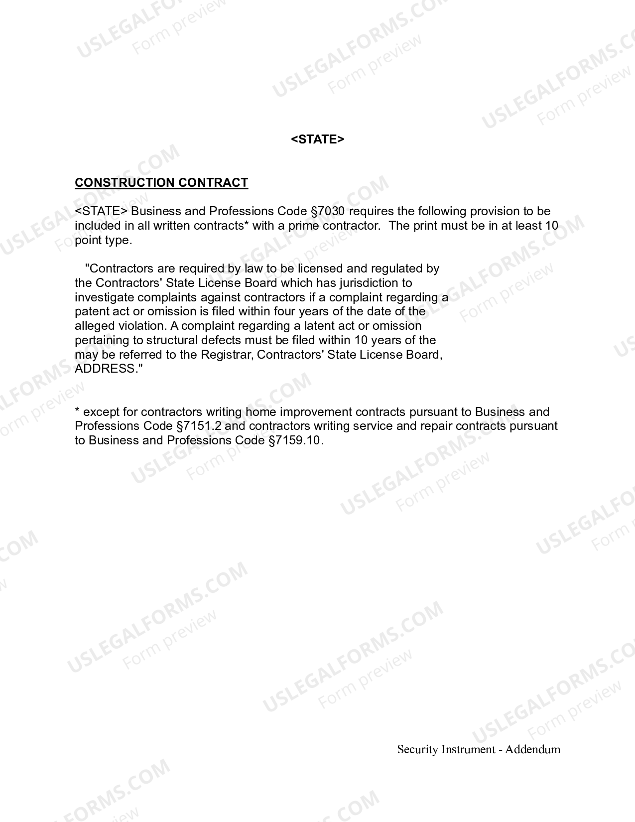 Security Instrument Addendum | US Legal Forms