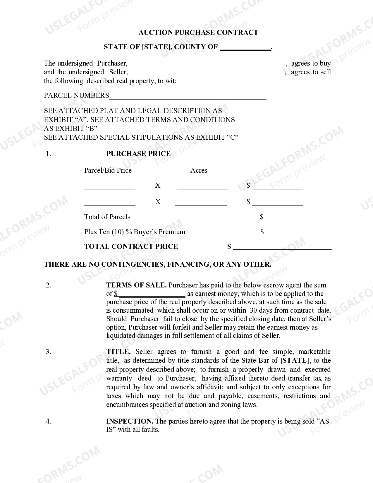 Auction Purchase Contract | US Legal Forms