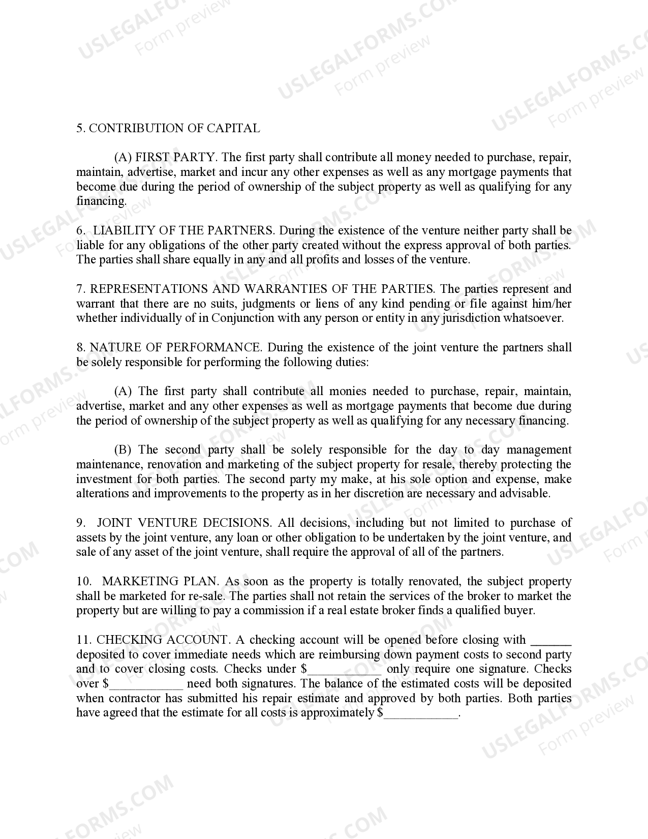 Real Estate Joint Venture Agreement | US Legal Forms