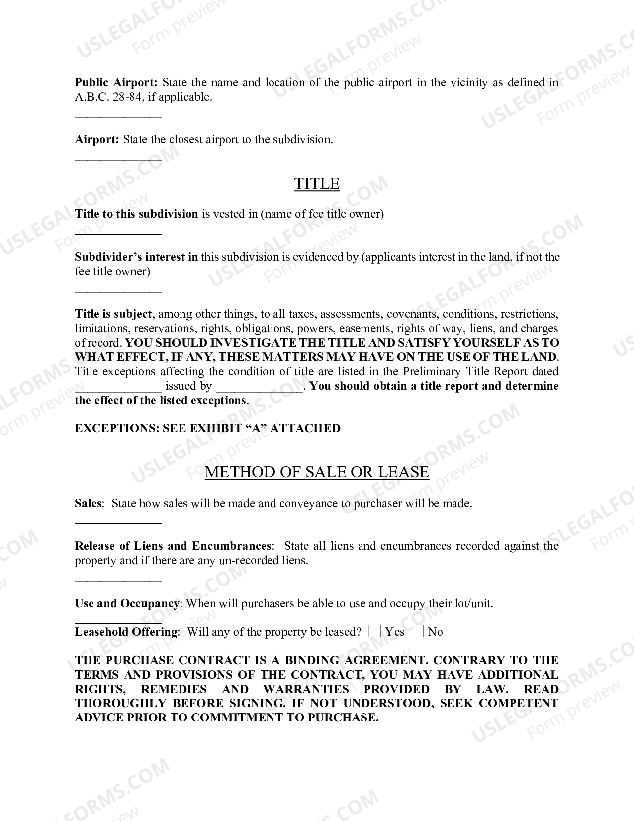 Subdivision Disclosure Report (public report) | US Legal Forms