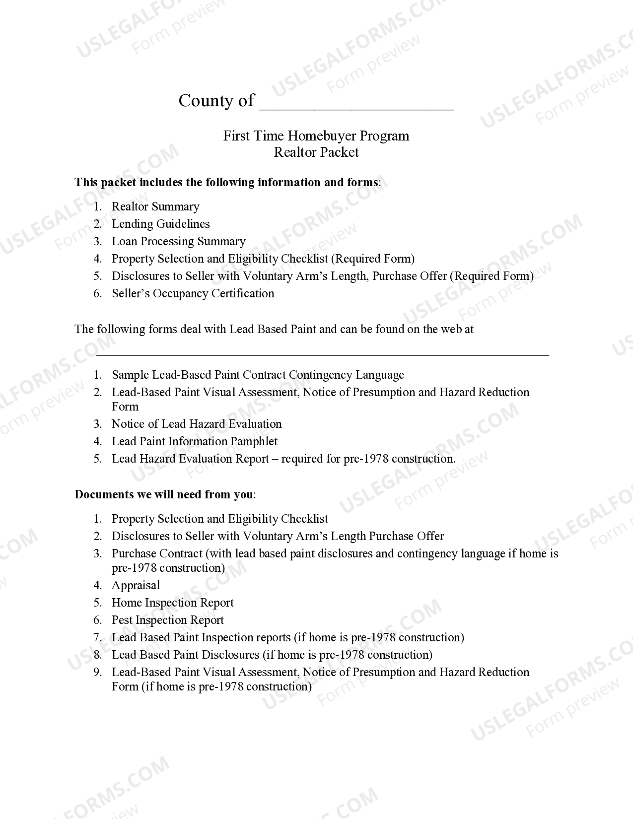First Time Homebuyer Program Realtor Packet | US Legal Forms