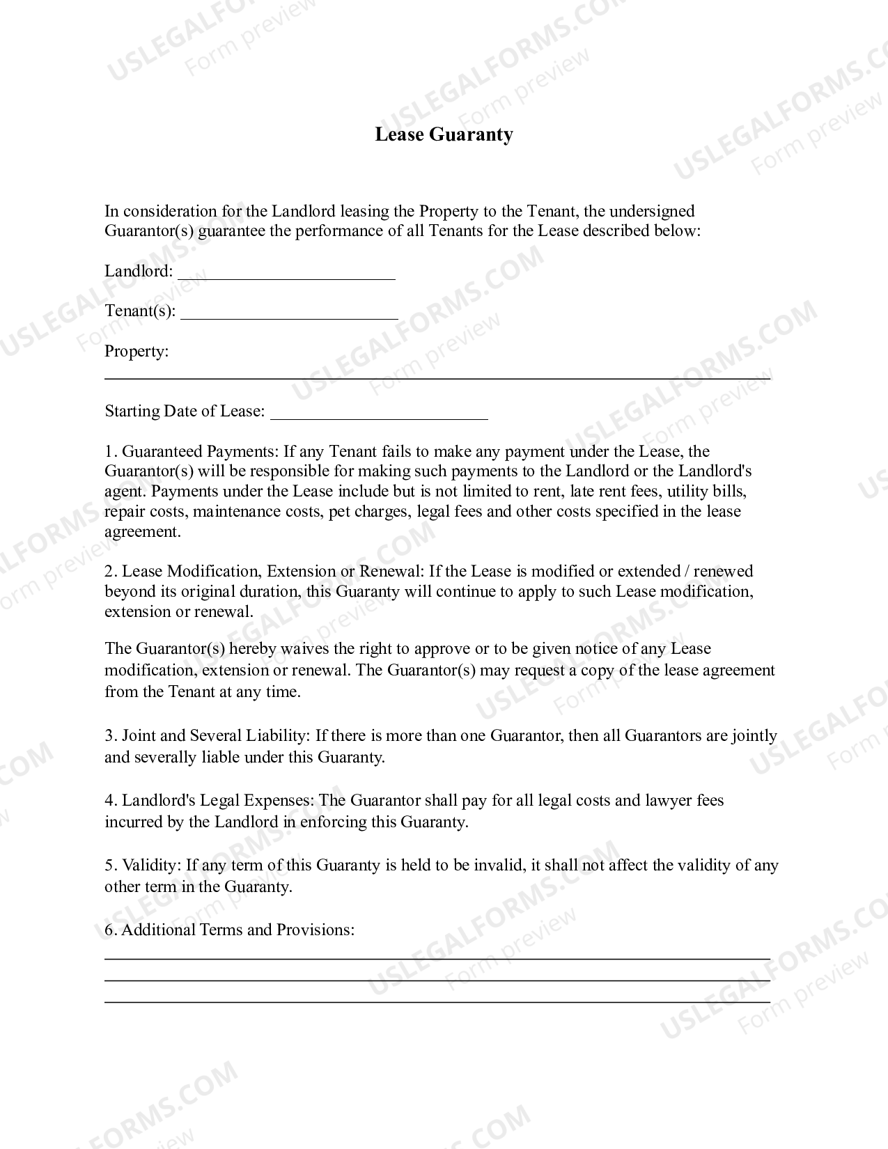 Basic Lease Guaranty | US Legal Forms