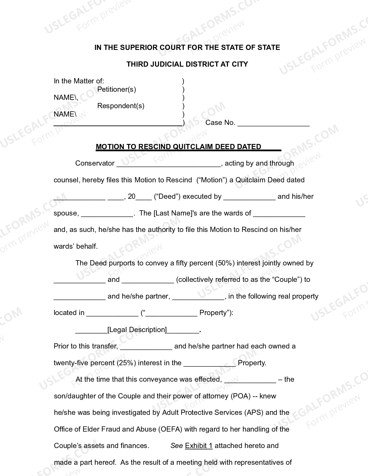 Motion to Rescind Quitclaim Deed Dated on a Specific Date | US Legal Forms