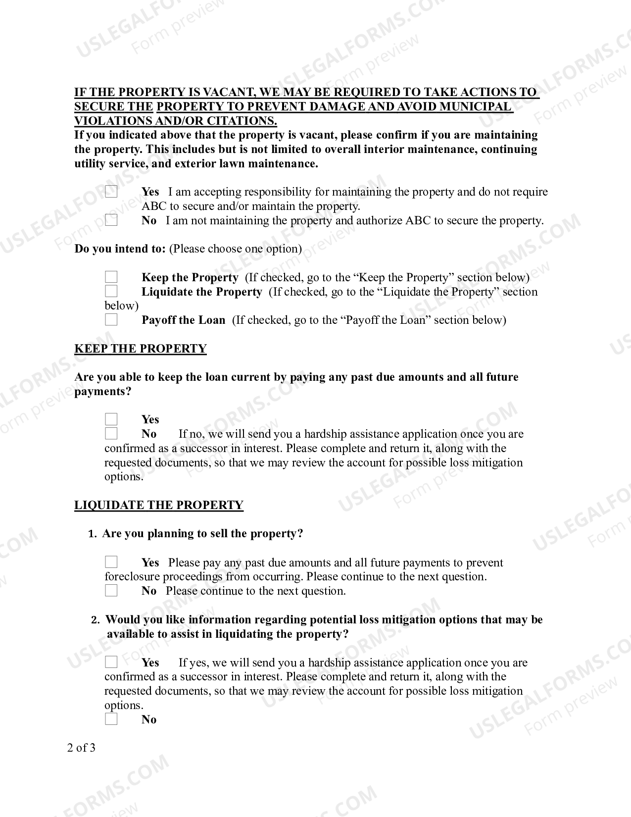 Successor In Interest Intent Questionnaire | US Legal Forms
