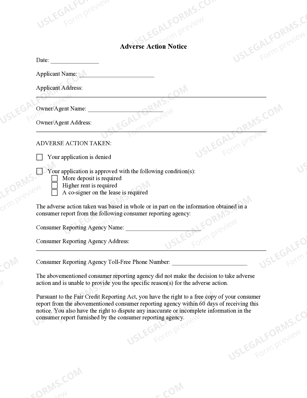 Basic Adverse Action Notice | US Legal Forms