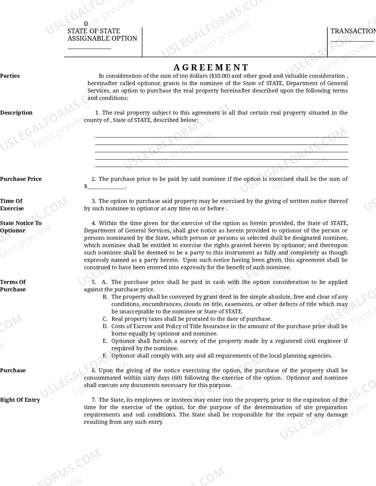 Option to Purchase Real Property | US Legal Forms