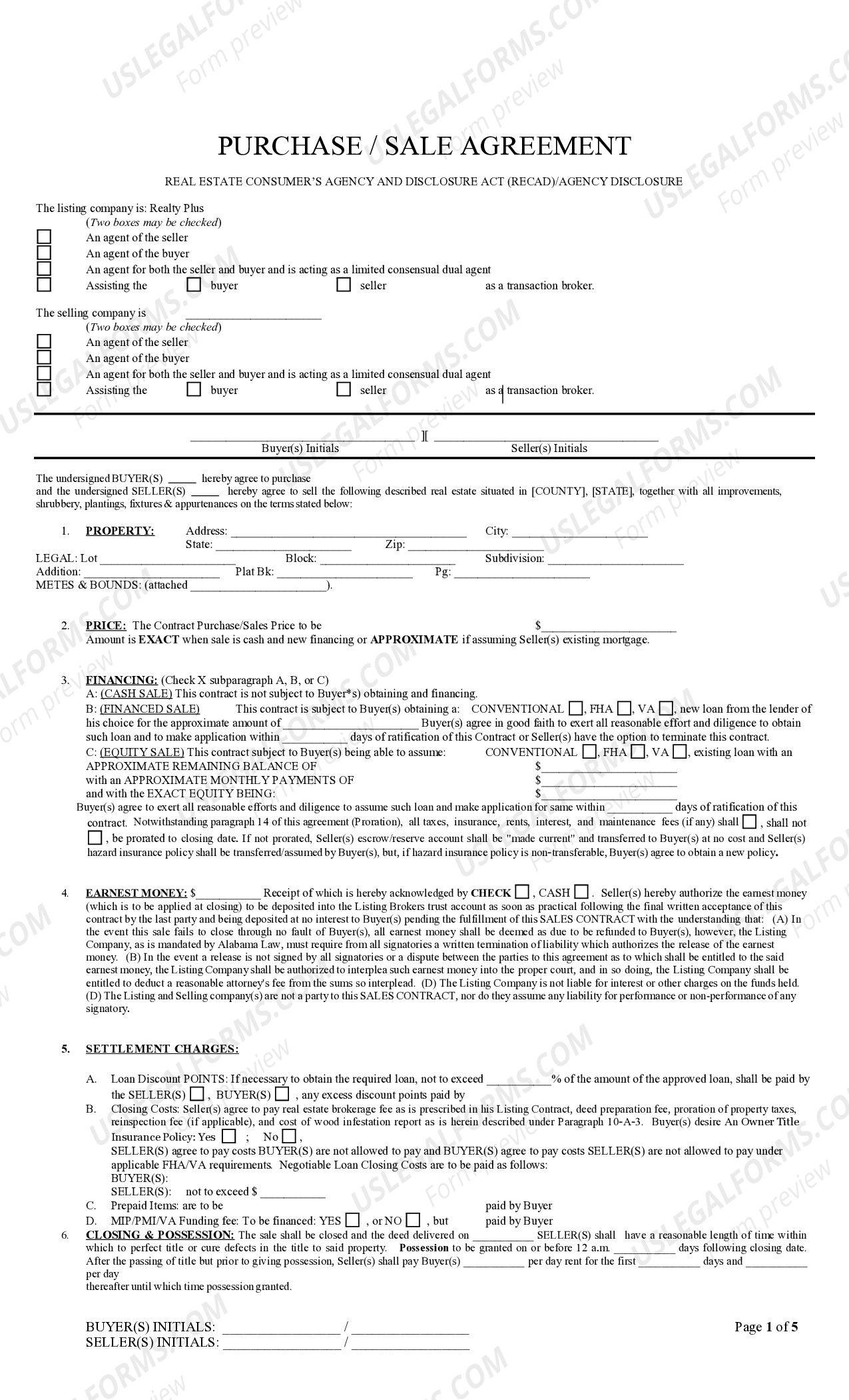 Purchase - Sale Agreement | US Legal Forms